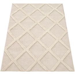 Paco Home Hochflor-Teppich &raquo;Genua 745&laquo; rechteckig 34 mm H&ouml;he Uni-Farben, Hoch-Tief Effekt, modernes Design, Rauten, weicher Flor beige Polypropylen