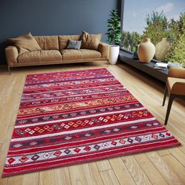 Hanse Home Teppich »Yara« rechteckig 5 mm Höhe Flachgewebe robust, Anti-Slip, Boho Design, moderne Farben Dunkelrot,Bunt Oberfläche: 48% Polyester,...