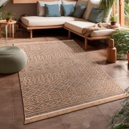 Paco Home Teppich »Cologne 495« rechteckig 11 mm Höhe Flachgewebe, meliert, Rauten Motiv, , mit Fransen, Outdoor geeignet Beige Obermaterial: 100%...