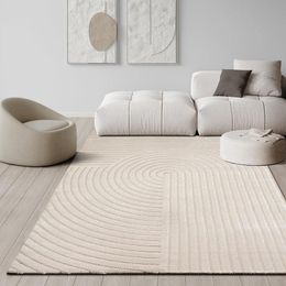 the carpet Teppich &raquo;Knight&laquo; rechteckig 12 mm H&ouml;he moderner Wohnzimmer Teppich elegant gl&auml;nzender Flor beige Polyester