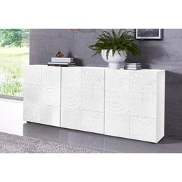 Inosign Sideboard »Miro« Breite 181 cm mit dekorativem Siebdruck Weiß Hochglanz Lack mit Siebdruck 3 Türen
