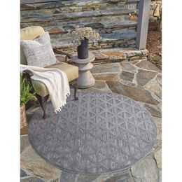 Carpet City Teppich &raquo;In-& Outdoorteppich Santorini 446, 3D-Effekt, Geo-Muster&laquo; rund 5 mm H&ouml;he Wetterfest & UV-best&auml;ndig f&uuml;r Terrasse, Balkon, K&uuml;che, Flur grau 