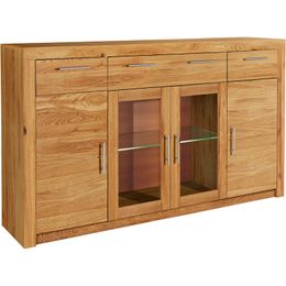 VOGL MÖBELFABRIK Highboard »Toronto« opt. Glastüren, teilmassiv, Rahmenoptik, Made in Germany Wildeiche teilmassiv Maße (B/T/H): 182/42/107 cm