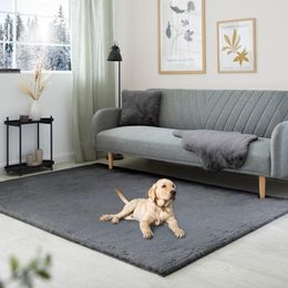 my home Hochflor-Teppich »Lugano« rechteckig 30 mm Höhe Kunstfell, Uni Farben, sehr weich & kuschelig anthrazit Obermaterial: 100% Polyester B :...