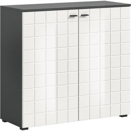 Inosign Kommode »Gora, Breite 92 cm, gefräste Front in Waffeloptik hochglanz« Sideboard, Schrank, Anrichte anthrazit / weiß Hochglanz