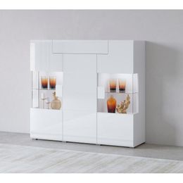Inosign Highboard »Toledo, Breite 147, 5cm, trendige Hochkommode mit 3Türen und Schublade« Hochschrank mit Glas-Partien, stylische Hochglanzfronten...