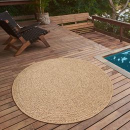 the carpet Teppich &raquo;Kansas&laquo; rund 1 mm H&ouml;he moderner robuster In und Outdoor Teppich Jute Look beige Polypropylen