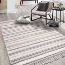 Carpet City Hochflor-Teppich »Valencia 807« rechteckig 20 mm Höhe Läufer, Boho-Stil, 3D-Effekt, Streifen, Hoch-Tief-Struktur, Fransen...