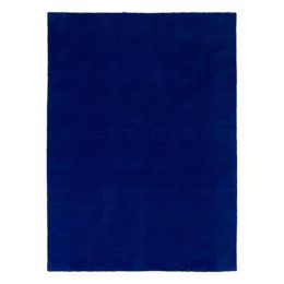 CarpetFine Wollteppich &raquo;Gabbeh Lola Uni&laquo; rechteckig 14 mm H&ouml;he mit nat&uuml;rlichem Pflanzenmaterial von Hand gewebt, auch in Rund blau Wolle