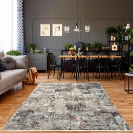Sanat Teppich &raquo;Oasis 1871&laquo; rechteckig 8 mm H&ouml;he Wohnzimmer, Kurzflor, Orient Optik grau Viskose