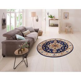 my home Wollteppich &raquo;Aman&laquo; rund 14 mm H&ouml;he reine Wolle, Orient-Optik, ideal im Wohnzimmer & Schlafzimmer blau Obermaterial: 100% Wolle &Oslash; 150 cm 1...