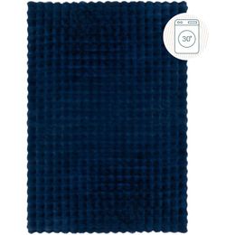 FLAIR RUGS Hochflor-Teppich &raquo;Waffle Faux Fur&laquo; rechteckig 35 mm H&ouml;he Waffelmuster, waschbarer Kunstpelzteppich blau Kunstfaser