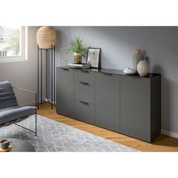 Inosign Sideboard »Raio, Breite 179 cm, 3 Türen, 3 Schubkästen, Oberboden mit Glasplatte« Anrichte, Kommode, Schrank anthrazit Nachbildung
