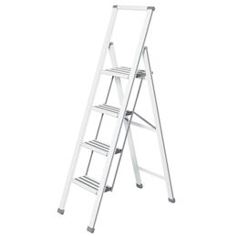 Wenko Trittleiter »Modell Alu-Design« Klapptritt Leiter, rutschsichere XXL-Stufen, klappbar, bis 150 kg weiß/grau B/H/L: 44 cm x 153 cm