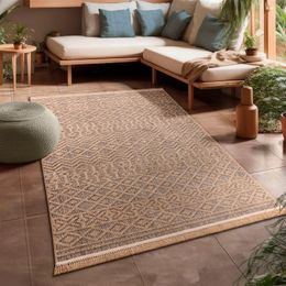 Paco Home Teppich »Cologne 495« rechteckig 11 mm Höhe Flachgewebe, meliert, Rauten Motiv, , mit Fransen, Outdoor geeignet Beige Obermaterial: 100%...