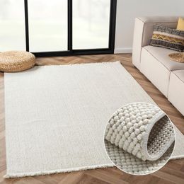 MyFlair MÖBEL & ACCESSOIRES Teppich »Ava« rechteckig 7 mm Höhe Uni Farben, meliert, Sisal-Optik, auch in rund erhältlich, mit Fransen weiß/creme...