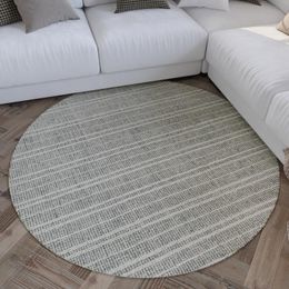 Wecon Home Wollteppich &raquo;Hamptons FORTYFIVE&laquo; rund 15 mm H&ouml;he Schurwolle, Kurzflor, Wohn- & Schlafzimmer, elegant, Streifen Design grau Schurwolle