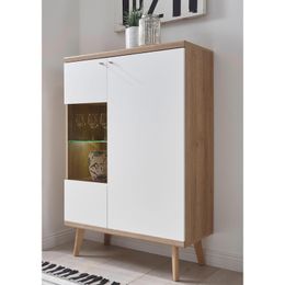Andas Vitrine »Merle« Scandi Design, Höhe 134 cm Eiche Riviera NB/ Weiss matt Dekorative Rahmenoptik