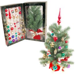 KREBS GLAS LAUSCHA K&uuml;nstlicher Weihnachtsbaum &raquo;Mini Weihnachtsbaum 45 cm - mit Kugeln, Figuren und Spitze&laquo; Edeltanne Weihnachtsbaumschmuck inkl....