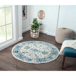 MyFlair M&Ouml;BEL & ACCESSOIRES Teppich &raquo;My Heriz&laquo; rund 8 mm H&ouml;he Kurzflor, klassisches Orient Design, besonders weich durch Microfaser beige/blau/grau...