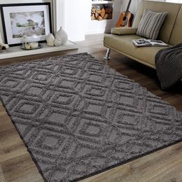 Sanat Hochflor-Teppich »Luxus 3506« rechteckig 30 mm Höhe robuster Langflor, weich, Wohnzimmer, Schlafzimmer mittelgrau Obermaterial: 100%...