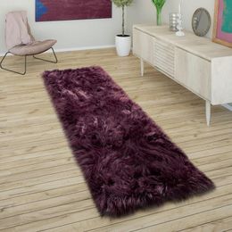 Paco Home Hochflor-Läufer »Playa 960« rechteckig 64 mm Höhe Läufer, Kunstfell, Flokati-Optik, weich und flauschig, Uni-Farben lila Obermaterial:...