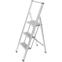 Wenko Trittleiter »Modell Alu-Design« Klapptritt Leiter, rutschsichere XXL-Stufen, klappbar, bis 150 kg silberfarben/schwarz B/H/L: 44 cm x 127 cm...