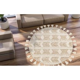 me gusta Wollteppich »Bohist 425« rund 18 mm Höhe Wohnzimmer, Hoch-Tief-Struktur, Boho, Ethno creme/khaki Obermaterial: 92% Wolle, 5% Baumwolle, 3%...