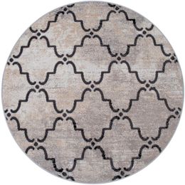Paco Home Teppich &raquo;Artigo 411&laquo; rund 4 mm H&ouml;he Kurzflor, Vintage Design, In- und Outdoor geeignet grau/beige Obermaterial: 100% Polypropylen &Oslash; 160...