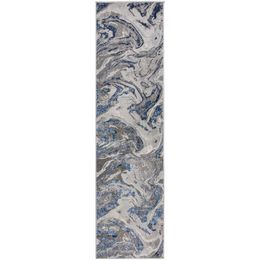 FLAIR RUGS L&auml;ufer &raquo;Marbled&laquo; rechteckig 12 mm H&ouml;he dezenter Glanz, mehrfarbig, modernes Marmor-Design, Teppichl&auml;ufer blau Kunstfaser