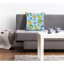 queence Dekokissen &raquo;Lova&laquo; mit Schmetterlingen und Blumen hellblau/gelb + bedruckt Obermaterial: 100% Polyester B/L: 40 cm x 40 cm