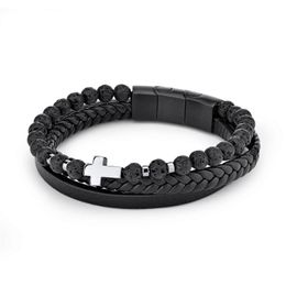 Fynch-Hatton Lederarmband &raquo;Schmuck Geschenk Leder Armband The Layering&laquo; mit Onyx edelstahlfarben-schwarz + schwarz 18,5 cm Modisches Fynch-Hatton...