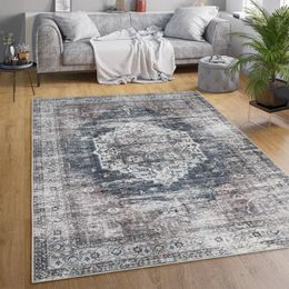 Paco Home Teppich »Lyon 335« rechteckig 4 mm Höhe Kurzflor, Orient-Optik, Vintage Design, waschbar grau Obermaterial: 100% Polyester B : 140 cm 1...