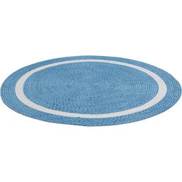 Gino Falcone Teppich &raquo;Benito&laquo; rund 6 mm H&ouml;he Flachgewebe, Uni Farben, mit Bord&uuml;re, In- und Outdoor geeignet blau Obermaterial: 100% Polypropylen &Oslash;...