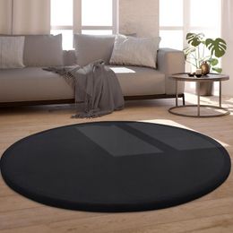 Paco Home Teppich »Tatami 475« rund 24 mm Höhe Kurzflor, Uni Farben, mit Memory Foam, waschbar schwarz Obermaterial: 100% Polyester Ø 120 cm 1 Stk.