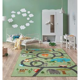 the carpet Teppich »Happy Life« rechteckig 4 mm Höhe Life Kinderzimmer Teppich Spielteppich pflegeleicht Grün Obermaterial: 100% Polyester B : 200...