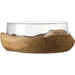 Leonardo Schale »TERRA« aus Glas Ø 28 cm mit Teaksockel, Kalk-Natron-Glas, handgefertigt transparent, holzfarben
