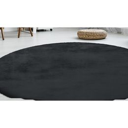Calo-deluxe Fellteppich &raquo;Vogesen 212&laquo; rund 45 mm H&ouml;he Kunstfell, Wohnzimmer grau Kunstfaser