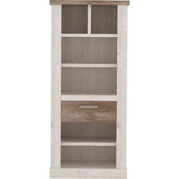 FORTE Bücherregal Höhe 160 cm, Aktenregal mit Schublade, im Landhausstil Pinie Weiss/Eiche Antik