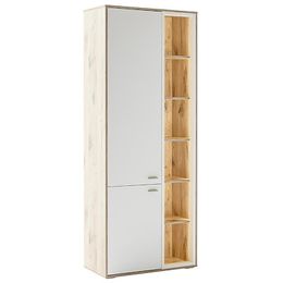 MCA furniture Vitrine »SANTERNO« 2 Türen gedämpft, 6 Fächer, Metallgriffe nickelfarbig, Höhe 197 cm Soft White Viking Oak Nachbildung Breite ca. 78...