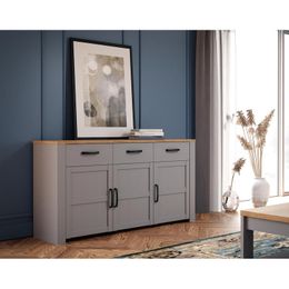 FORTE Sideboard »Bohol« Breite 166 cm Eichefarben/ grau 3 Türen 3 Schubkästen