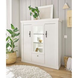 Home Affaire Highboard »RAVENNA« im romantischen Landhausstil, Griffe aus Metall, Höhe 146 cm Pinie Weiss Dekor Home Affaire – Idyllisch,...