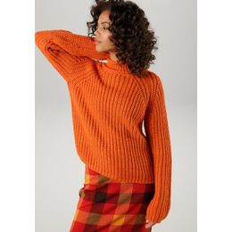 Aniston CASUAL Strickpullover mit Rollkante am Stehkragen orange 38 38 Pullover in weicher Grobstrick-Qualität
