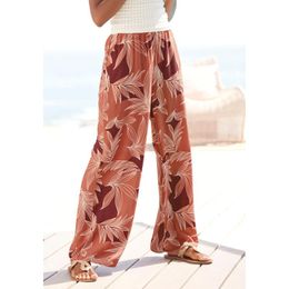 Lascana Palazzohose mit Alloverprint und Taschen, Wide-Leg, Stoffhose orange-aubergine bedruckt 36 - N-Gr N-Gr 36 Extra weites Bein
