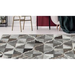 Kayoom Fellteppich &raquo;Lavish 310 Lederteppich&laquo; rechteckig 8 mm H&ouml;he Patchwork-echtes Leder-Fell, Wohnzimmer grau Obermaterial: 100% Rindsleder B : 80...