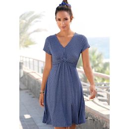 Vivance Jerseykleid mit geometrischem Print, figurschmeichelndes T-Shirtkleid, Sommerkleid blau-marine-gemustert 36 - N-Gr N-Gr 36 Tiefer V-Ausschnitt
