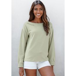 Bench. Loungewear Damen Sweatshirt, mit gerafften &Auml;rmelb&uuml;ndchen, Loungeanzug gr&uuml;n 36/38