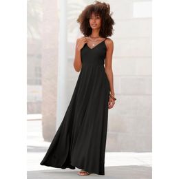 Lascana Maxikleid aus gewebter Viskose, Cut-Out am Rücken, Sommerkleid schwarz 38 - N-Gr N-Gr 38 Schöner V-Ausschnitt