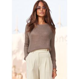 Lascana Rundhalspullover aus weichem Grobstrick, lockerer Strickpullover, Damenpullover khaki 32/34