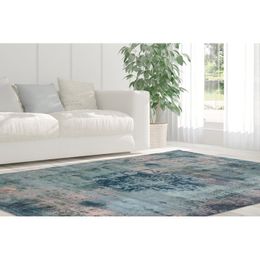 Calo-deluxe Teppich &raquo;Layata 8034&laquo; rechteckig 9 mm H&ouml;he Kurzflor, Wohnzimmer petrol Obermaterial: 100% Polyacryl B : 140 cm 1 Stk.